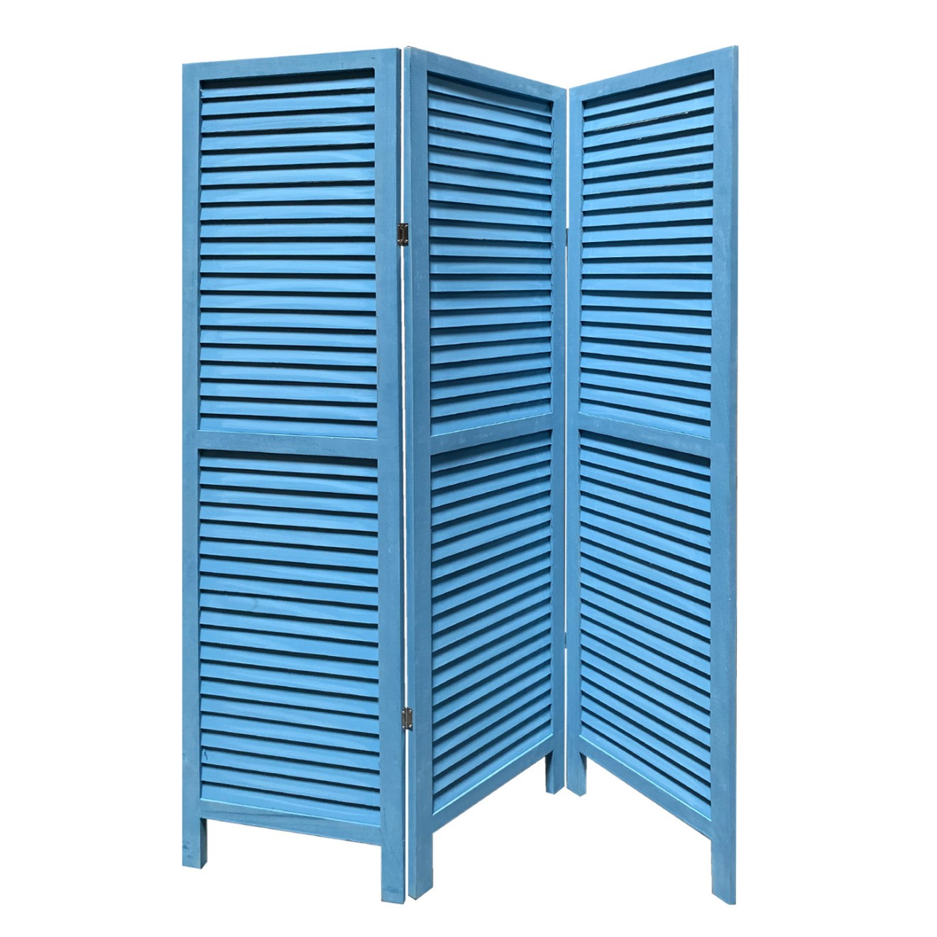 Blue Finish Wood Shutter 3 Panel Room Divider Screen - Hello Luxury Life