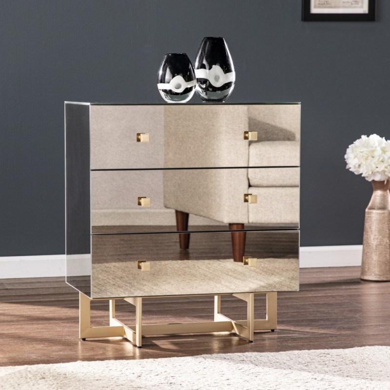 Glamorous Mirrored Bling Three Door Accent Cabinet - Hello Luxury Life