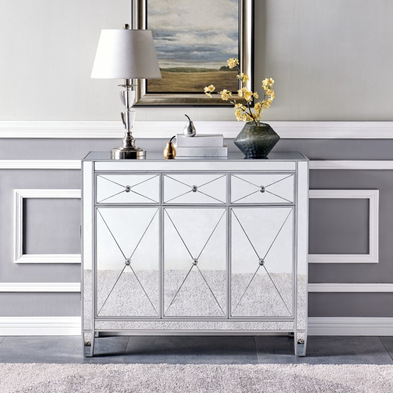 Glamorous Mirrored Bling Three Door Accent Cabinet - Hello Luxury Life