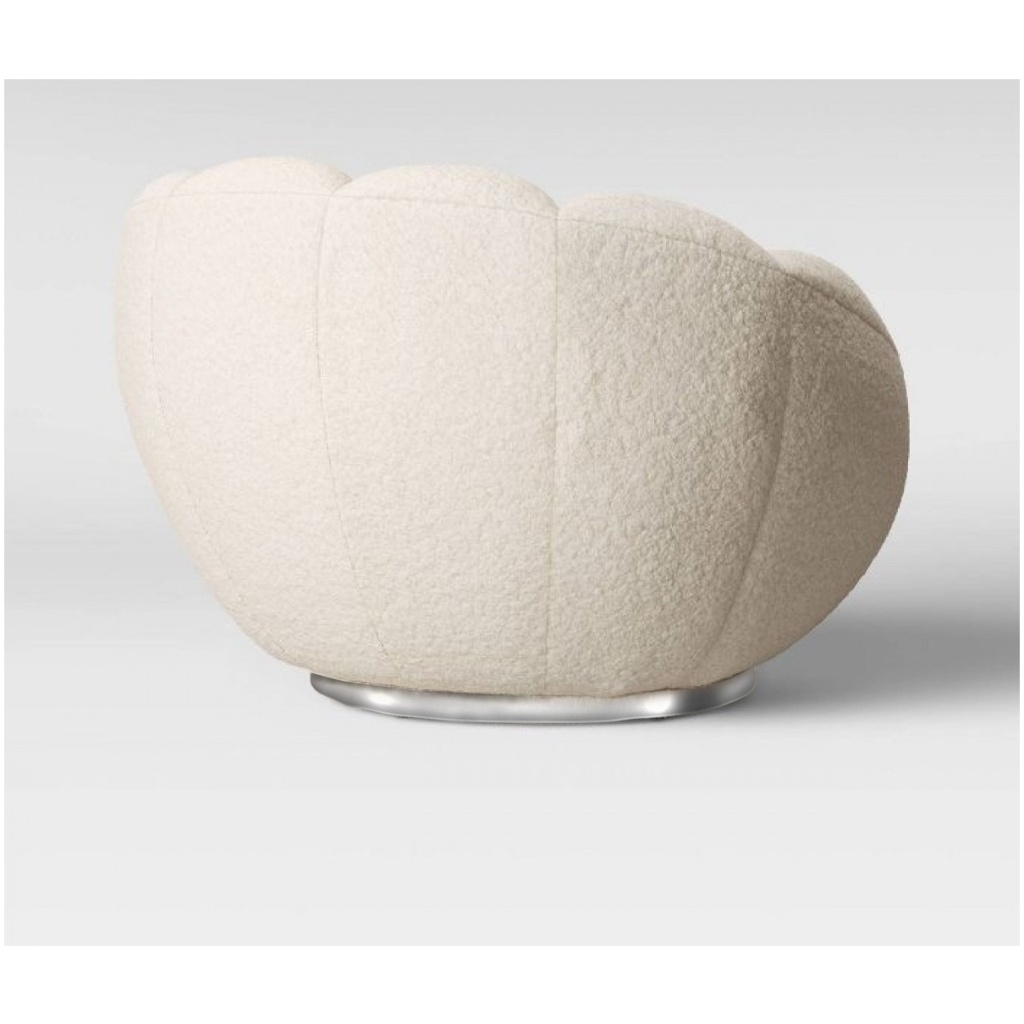 White Sherpa + Silver Clamshell Swivel Barrel Chair - Hello Luxury Life